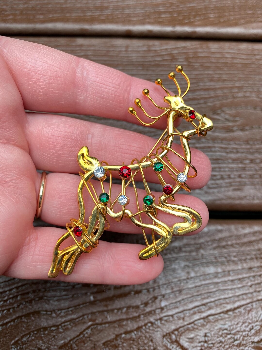 Vintage Jewelry Beautiful Gold Tone and Rhinestone Reindeer Christmas ...