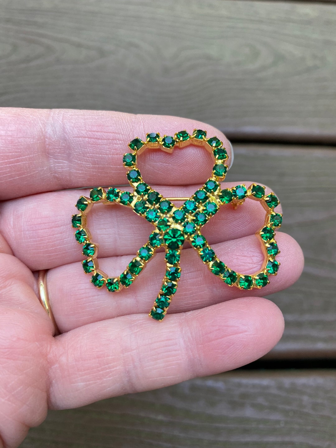 Bijoux vintage Belle broche verte en forme de trèfle pour la Saint-Patrick en strass - Etsy France