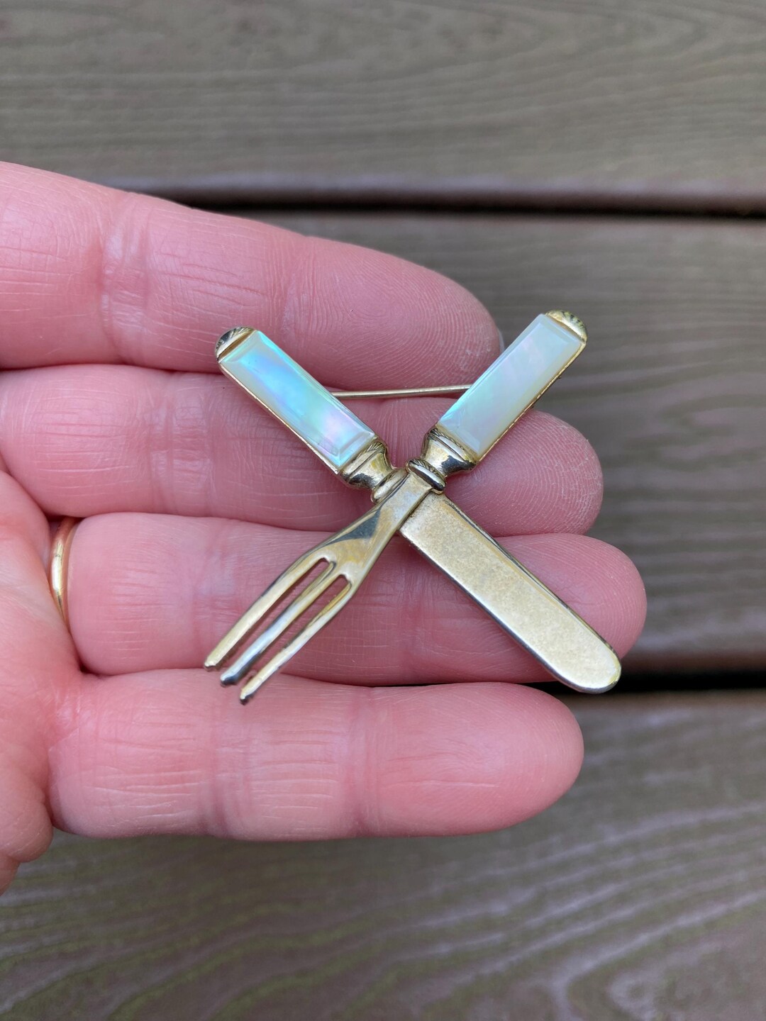 Vintage Jewelry Adorable Mother of Pearl Fork and Knife Chef Cook Pin ...