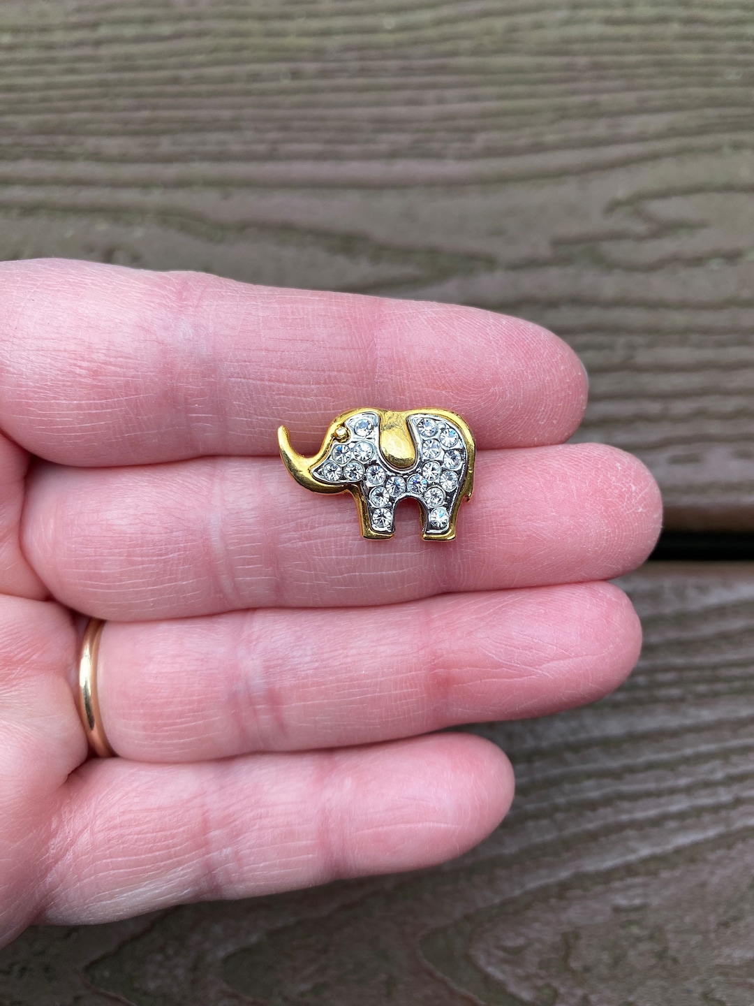 Vintage Jewelry Adorable Gold Tone and Rhinestone Elephant Pin Brooch ...