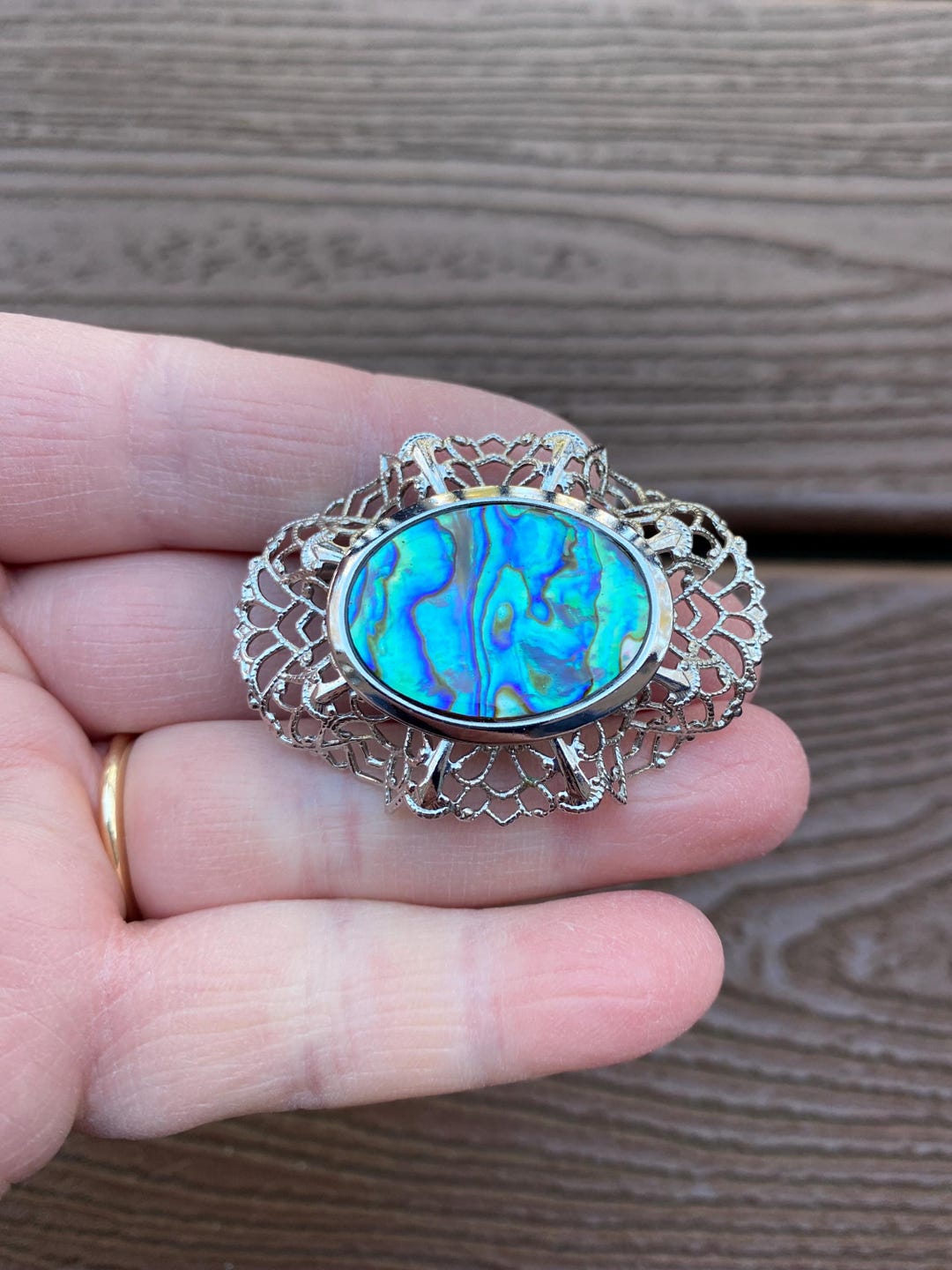 Vintage Jewelry Beautiful Paua Shell Abalone in Silver Tone Setting Pin ...