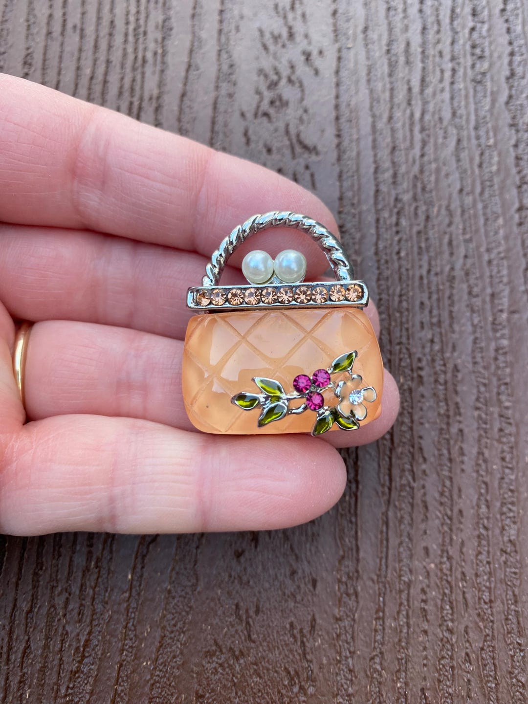 Vintage Jewelry Lovely Glass and Rhinestone Purse Pocketbook Pin Brooch ...