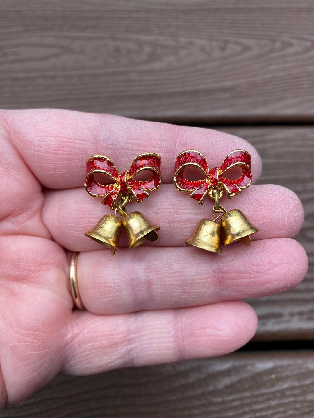Vintage Jewelry Beautiful Gold Tone and Enamel Christmas Bells With ...