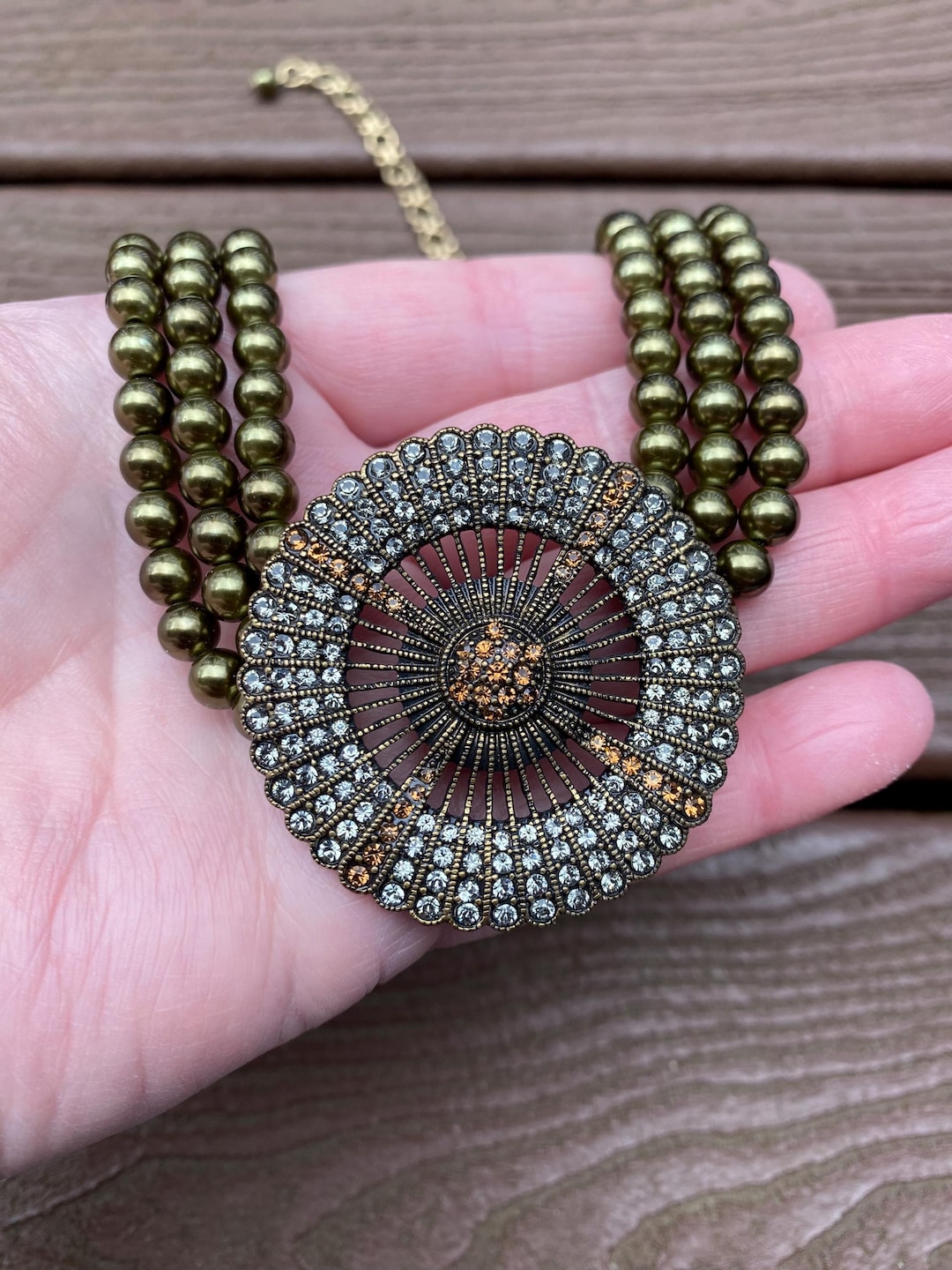 Vintage Jewelry Signed Heidi Daus Gorgeous Deco Belgium Disk Swarovski Crystal Rhinestone ...