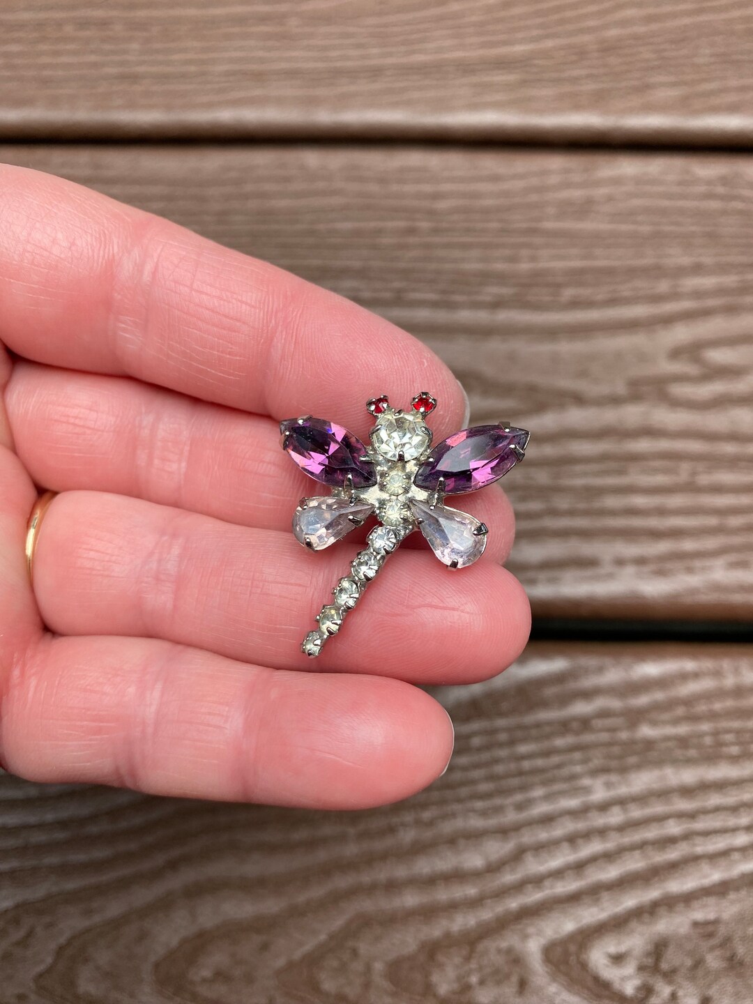 Vintage Jewelry Beautiful Purple Rhinestone Dragonfly Pin Brooch - Etsy