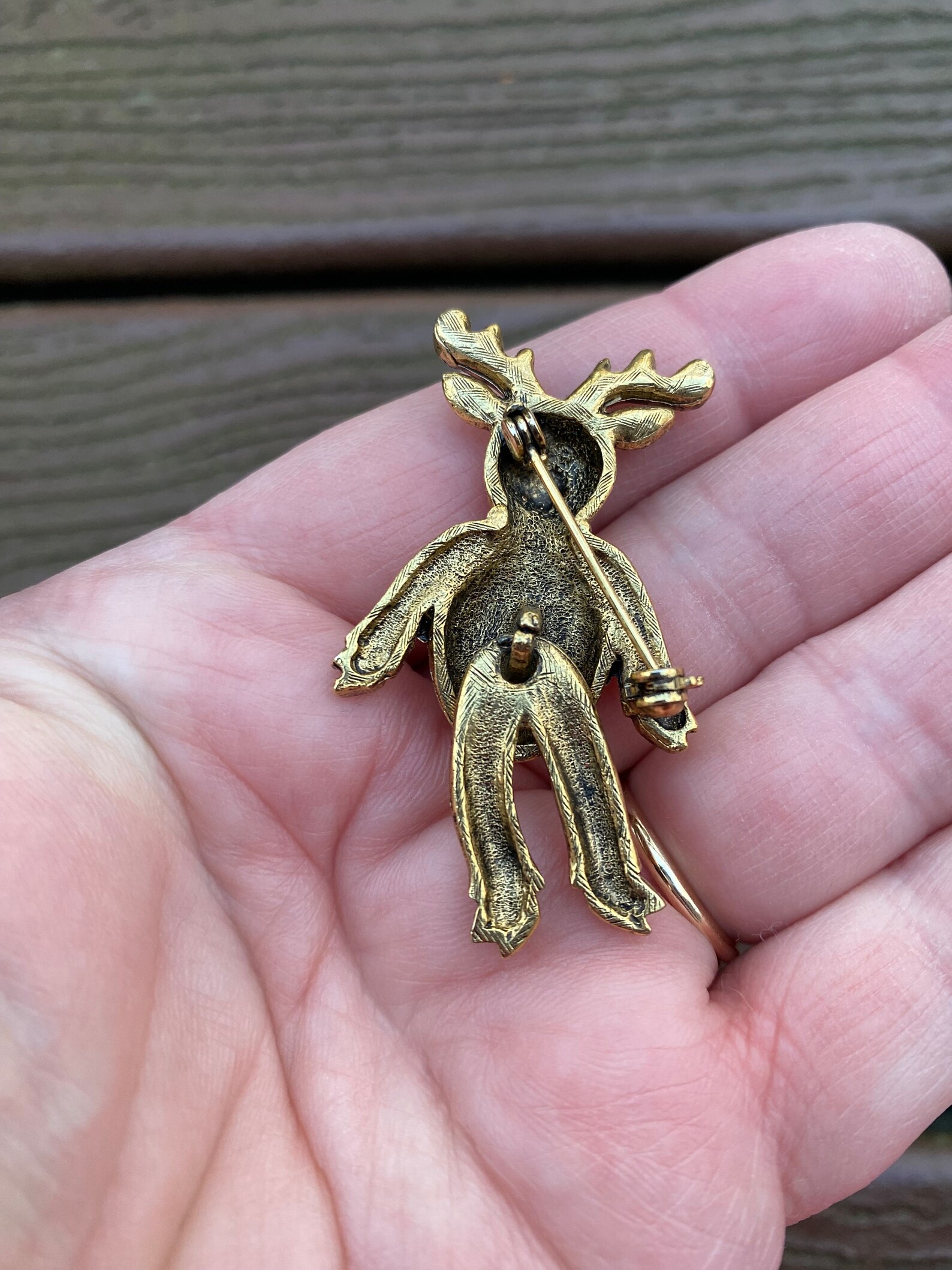 Vintage Jewelry Adorable Gold Tone and Rhinestone Christmas Reindeer ...