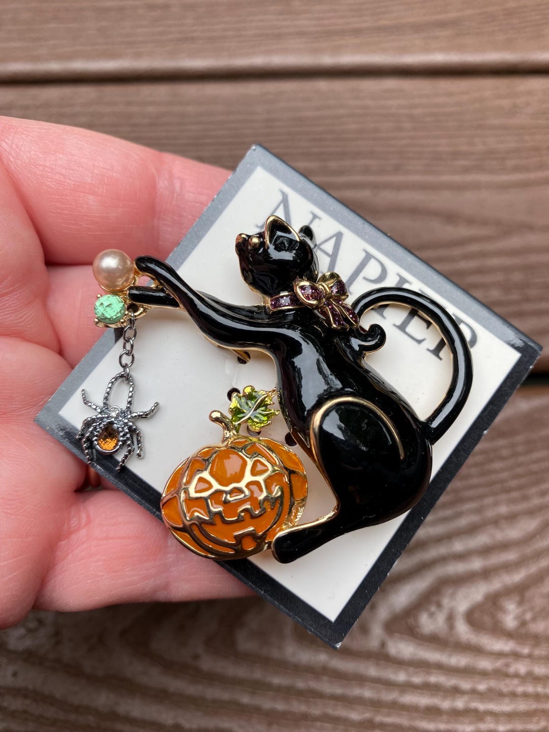 Vintage Jewelry Signed Napier Stunning Black Cat With Jack O’lantern ...