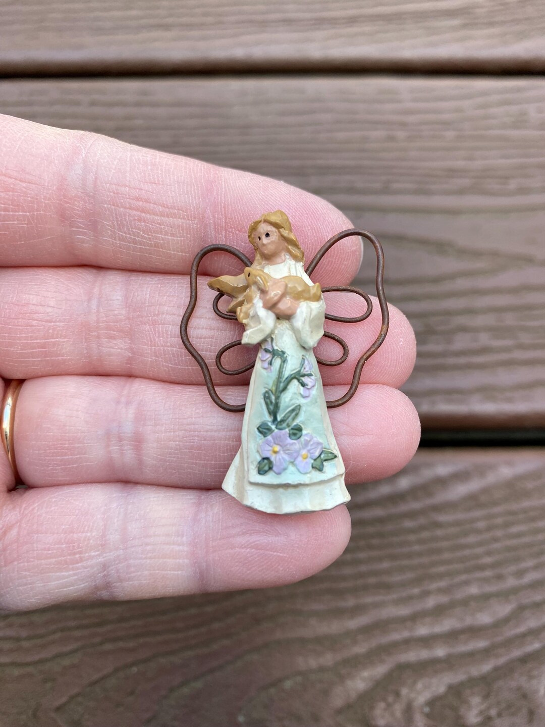 Vintage Jewelry Beautiful Willow Tree Angel Holding Bunny Rabbit Pin ...