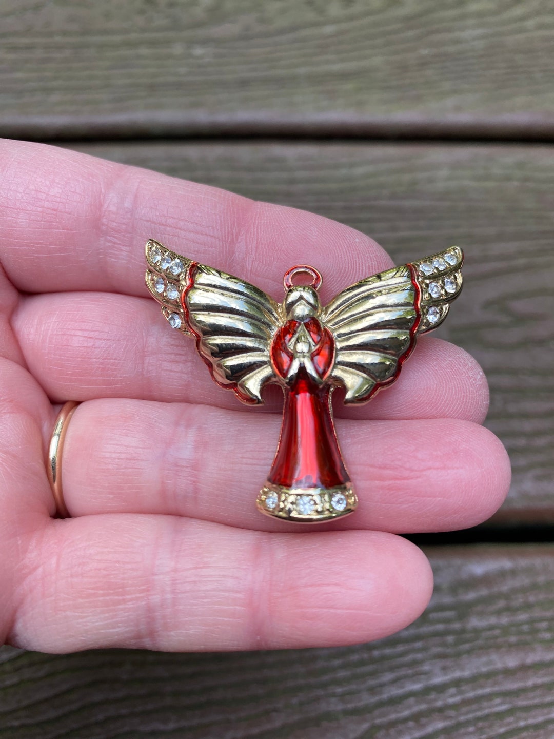 Vintage Jewelry Signed Monet Beautiful Enamel Rhinestone Angel Pin ...