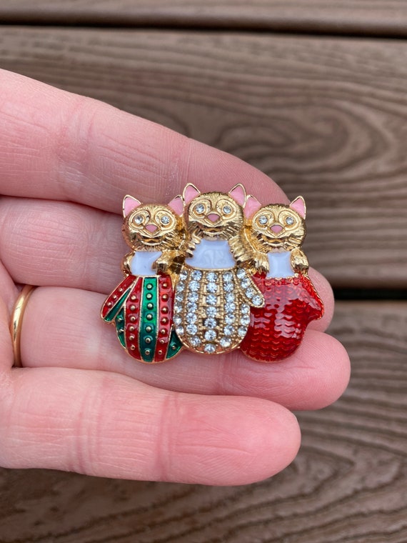 Vintage Jewelry Adorable Enamel and Rhinestone Kittens in | Etsy