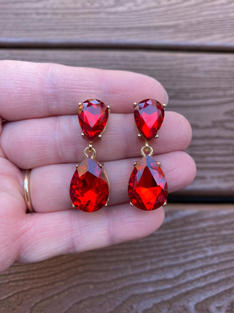 Vintage Jewelry Beautiful Red Glass Rhinestone Pierced Dangle Earrings ...