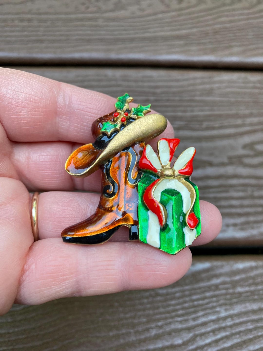 Vintage Jewelry Signed Don Lin Adorable Christmas Cowboy Boot With ...