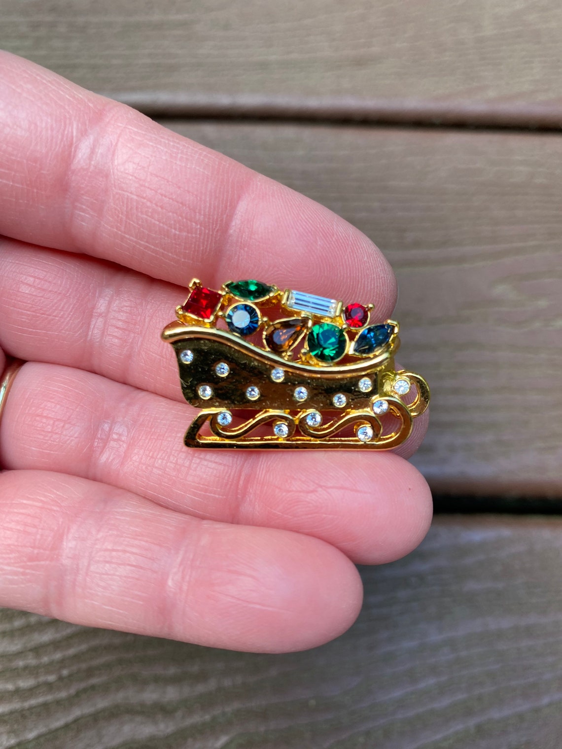 Vintage Jewelry Signed Monet Beautiful Gold Tone and Rhinestone Santa’s ...