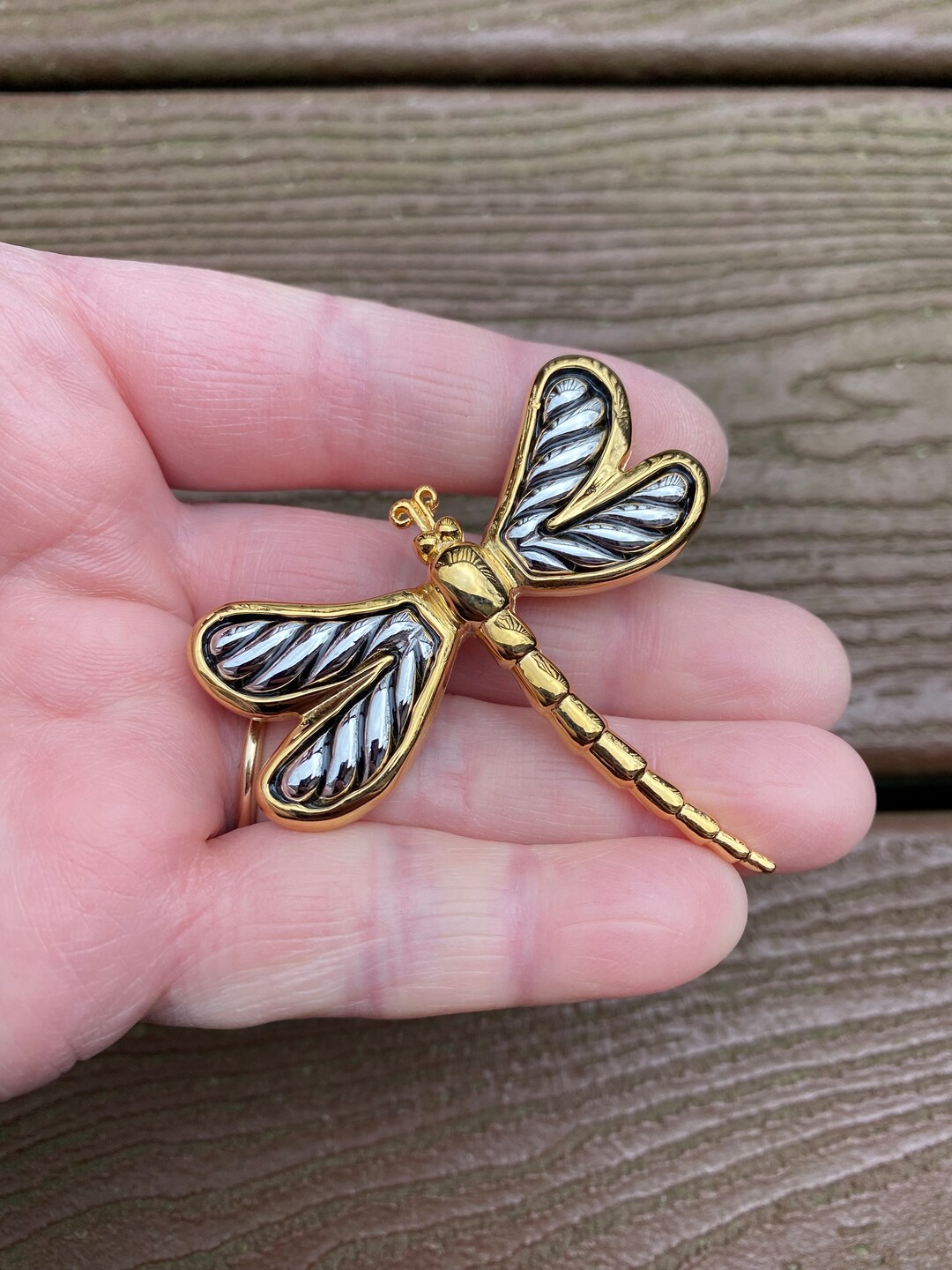 Vintage Jewelry Beautiful Silver and Gold Tone Dragonfly Pin Brooch - Etsy
