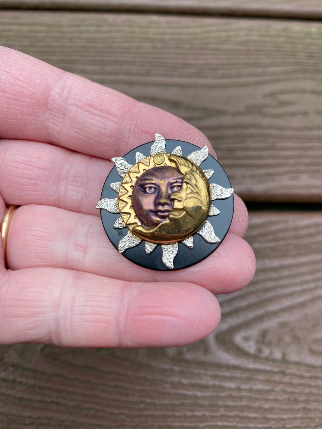 Vintage Jewelry Beautiful Silver Forest Sun and Moon Eclipse Pin Brooch ...