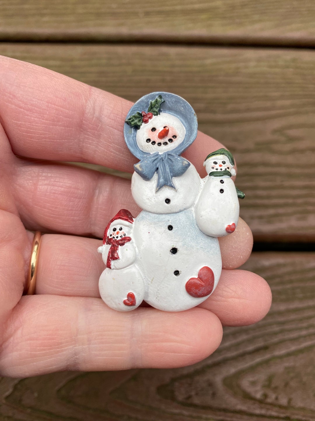 Vintage Jewelry Adorable Snowlady With Snowbabies Snowman Pin - Etsy