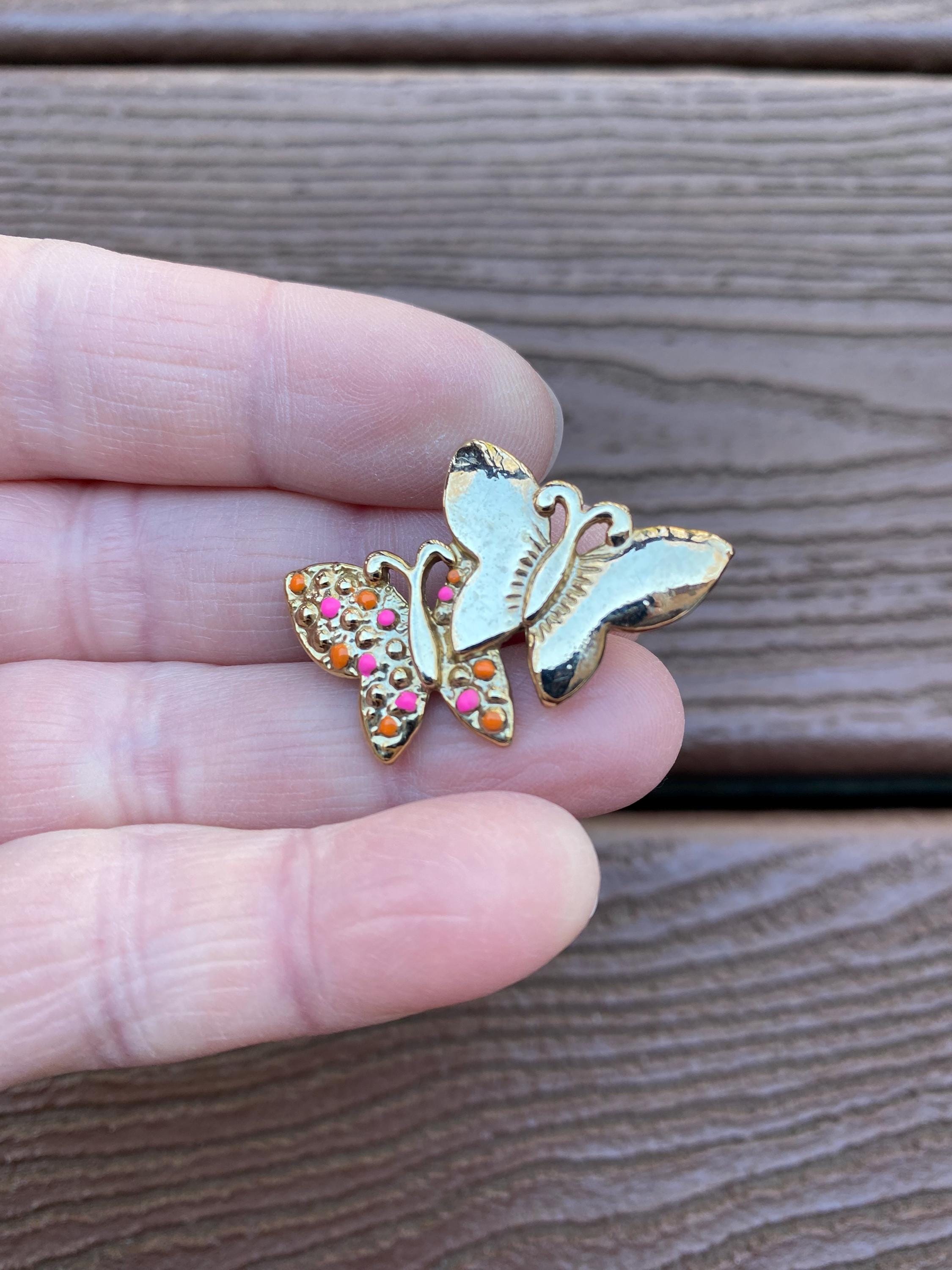 Vintage Jewelry Lovely Enamel and Gold Tone Butterflies Butterfly Pin ...