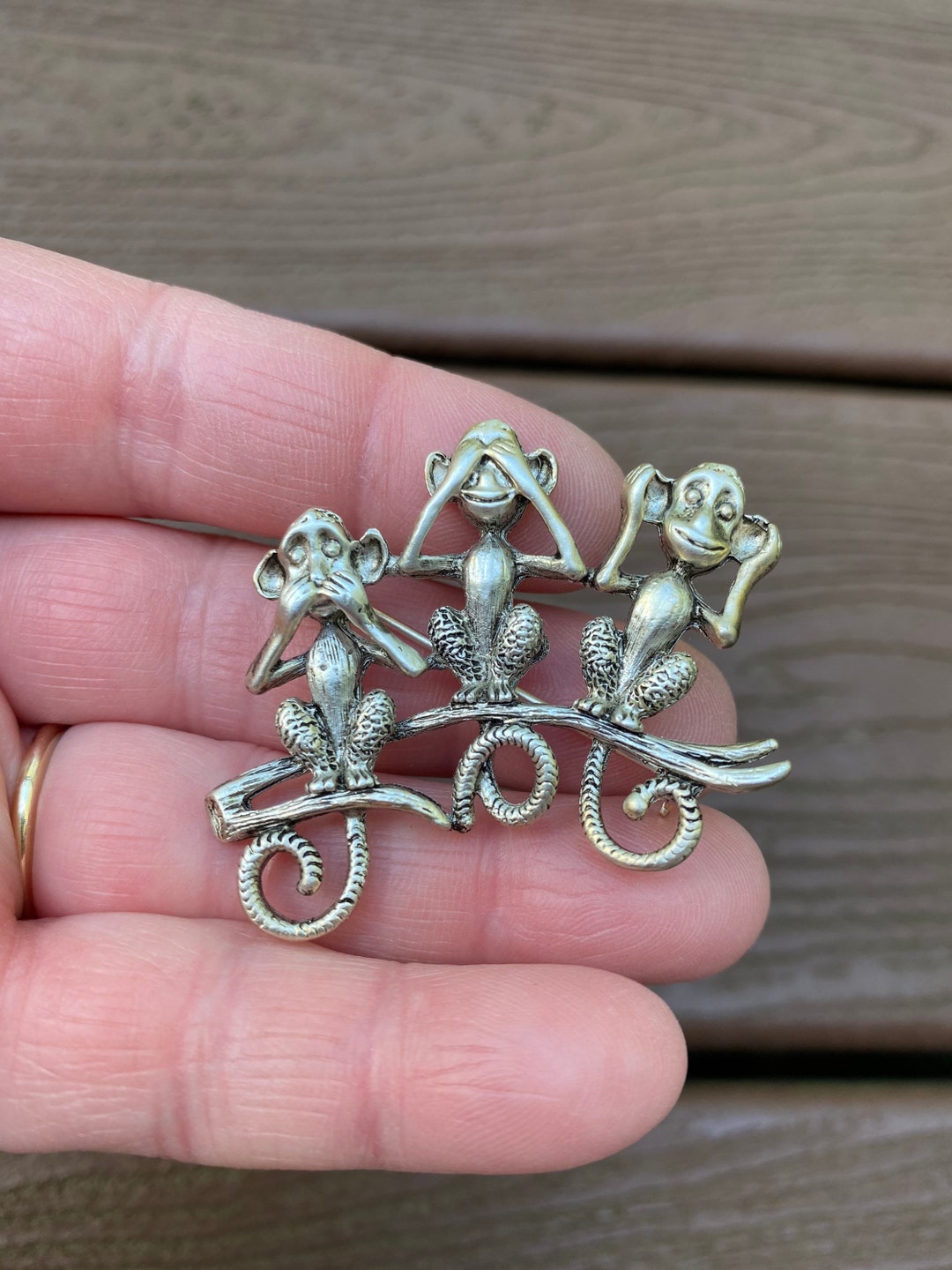 Vintage Jewelry Signed Danecraft Adorable Monkey See Speak Hear No Evil Pin Brooch - Etsy