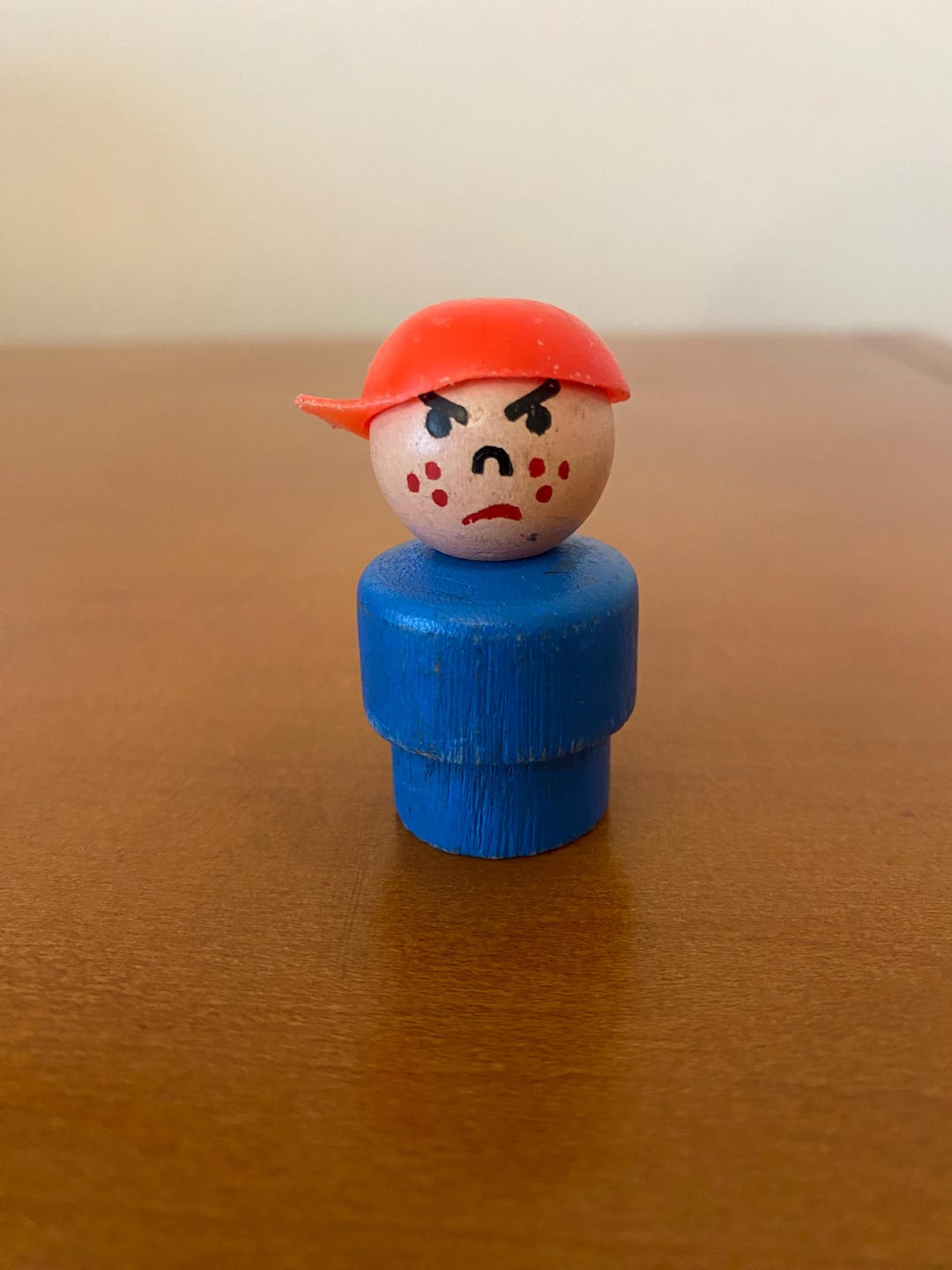 Vintage Fisher-price Little People Wood Wooden Mad Grumpy Angry Bully ...