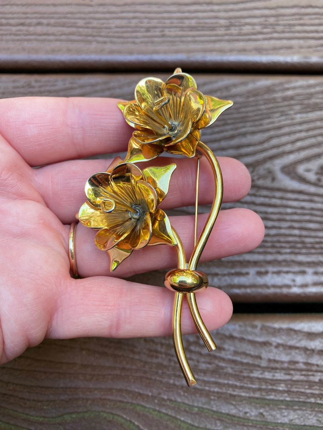 Vintage Jewelry Beautiful Gold Tone Flowers Statement Pin Brooch - Etsy