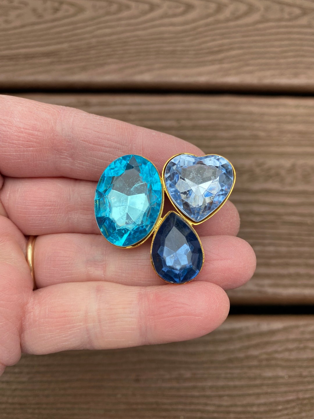 Vintage Jewelry Beautiful Rhinestone Blue Heart Pin Brooch - Etsy