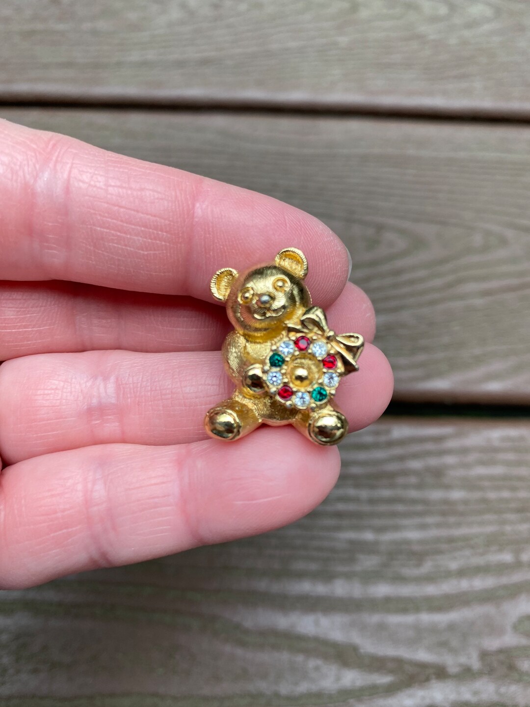Vintage Jewelry Adorable Avon Gold Tone and Rhinestone Bear With ...