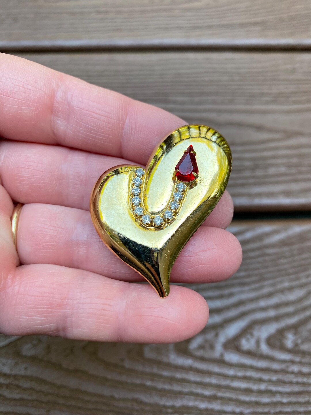 Vintage Jewelry Adorable Devilish Heart Gold Tone Heart With Rhinestone ...