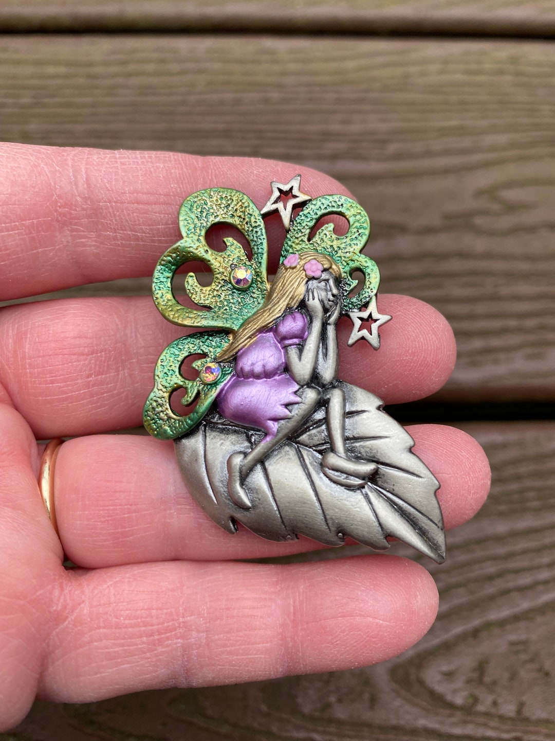 Vintage Jewelry Signed DD Beautiful Pensive Fairy Pixie Elf on Leaf Pin ...