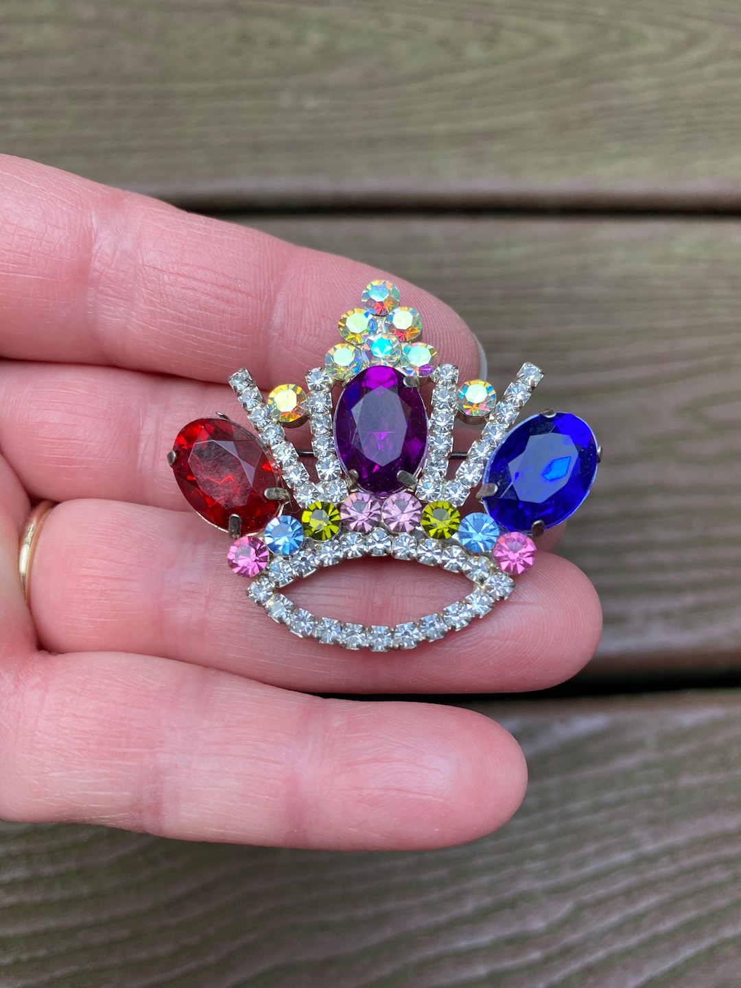 Vintage Jewelry Gorgeous Rhinestone King Queen Royal Crown Pin Brooch ...