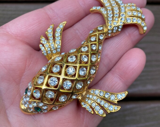 Vintage Jewelry Gorgeous Gold Tone and Rhinestone Koi Fish Pin Brooch ...