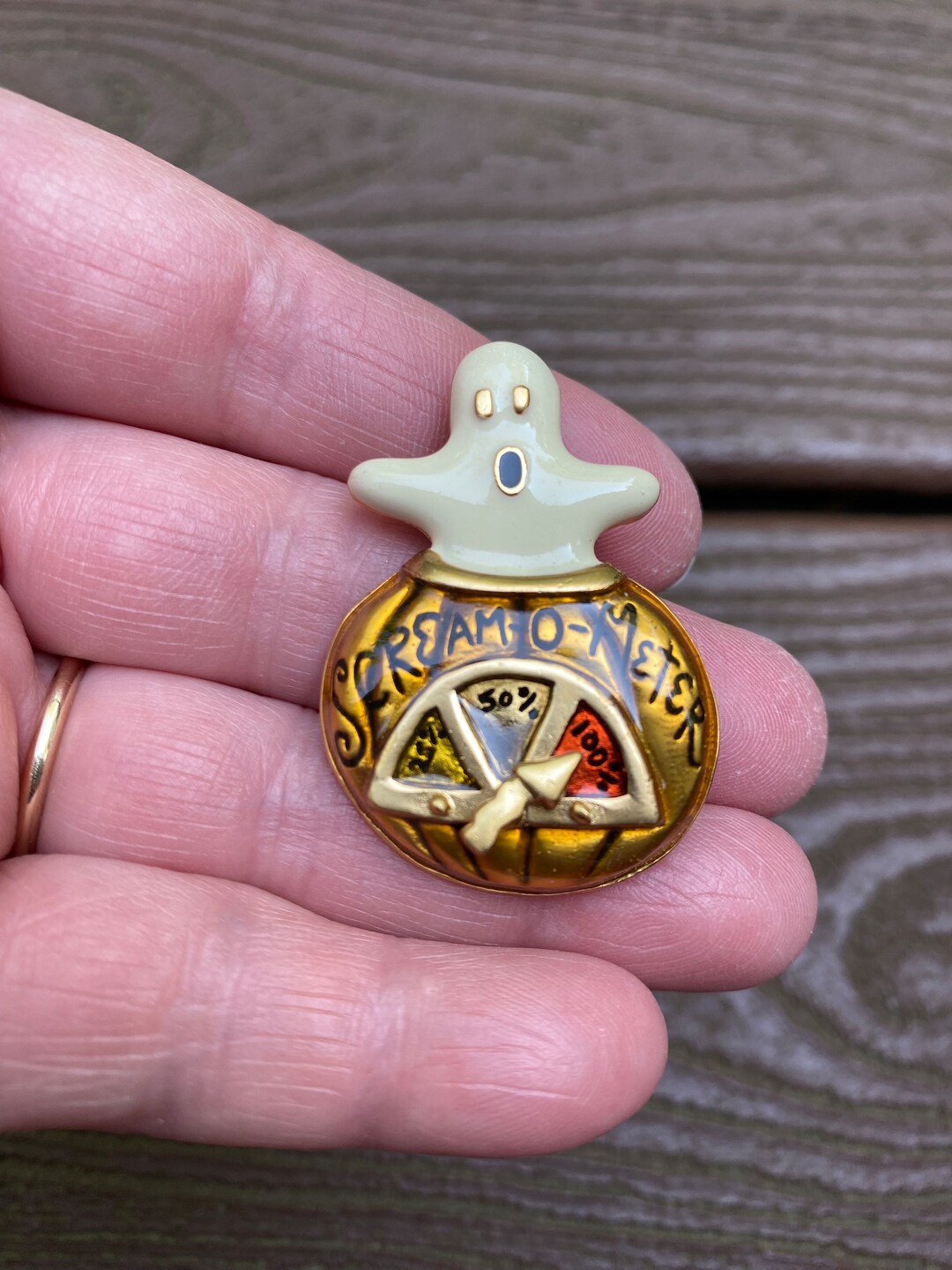 Vintage Jewelry Adorable Enamel Scream O Meter Ghost in Pumpkin ...