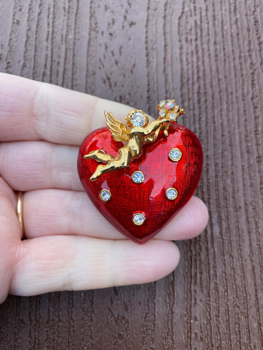 Vintage Jewelry Signed Lia Beautiful Enamel and Rhinestone Cupid Angel ...