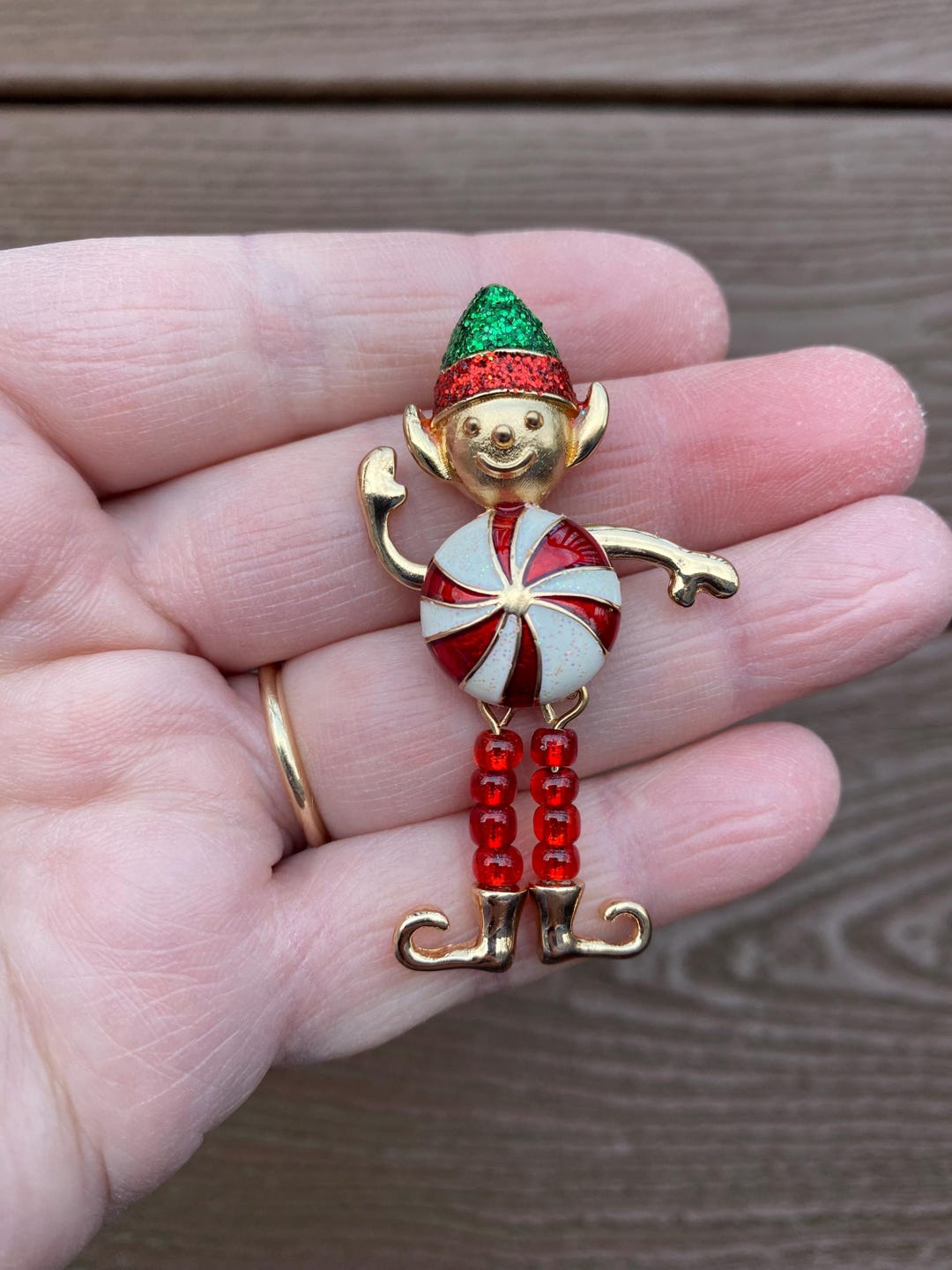 Vintage Jewelry Adorable Enamel and Gold Tone Christmas Elf With ...