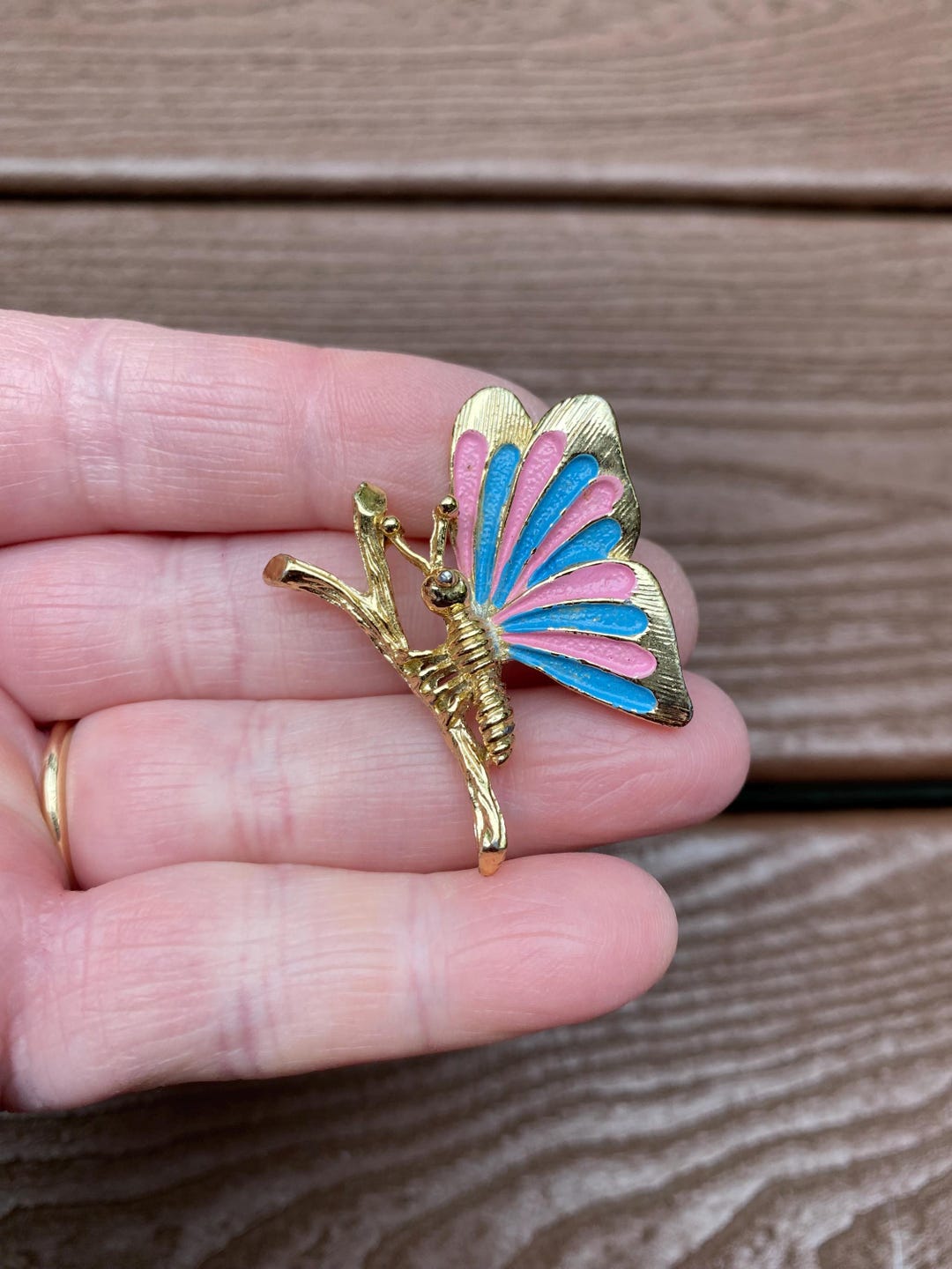 Vintage Jewelry Signed Gerry’s Beautiful Pink and Blue Enamel Butterfly ...