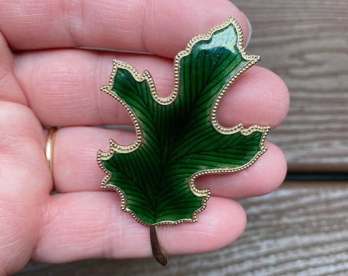 Vintage Jewelry Beautiful Green Enamel Leaf Pin Brooch - Etsy