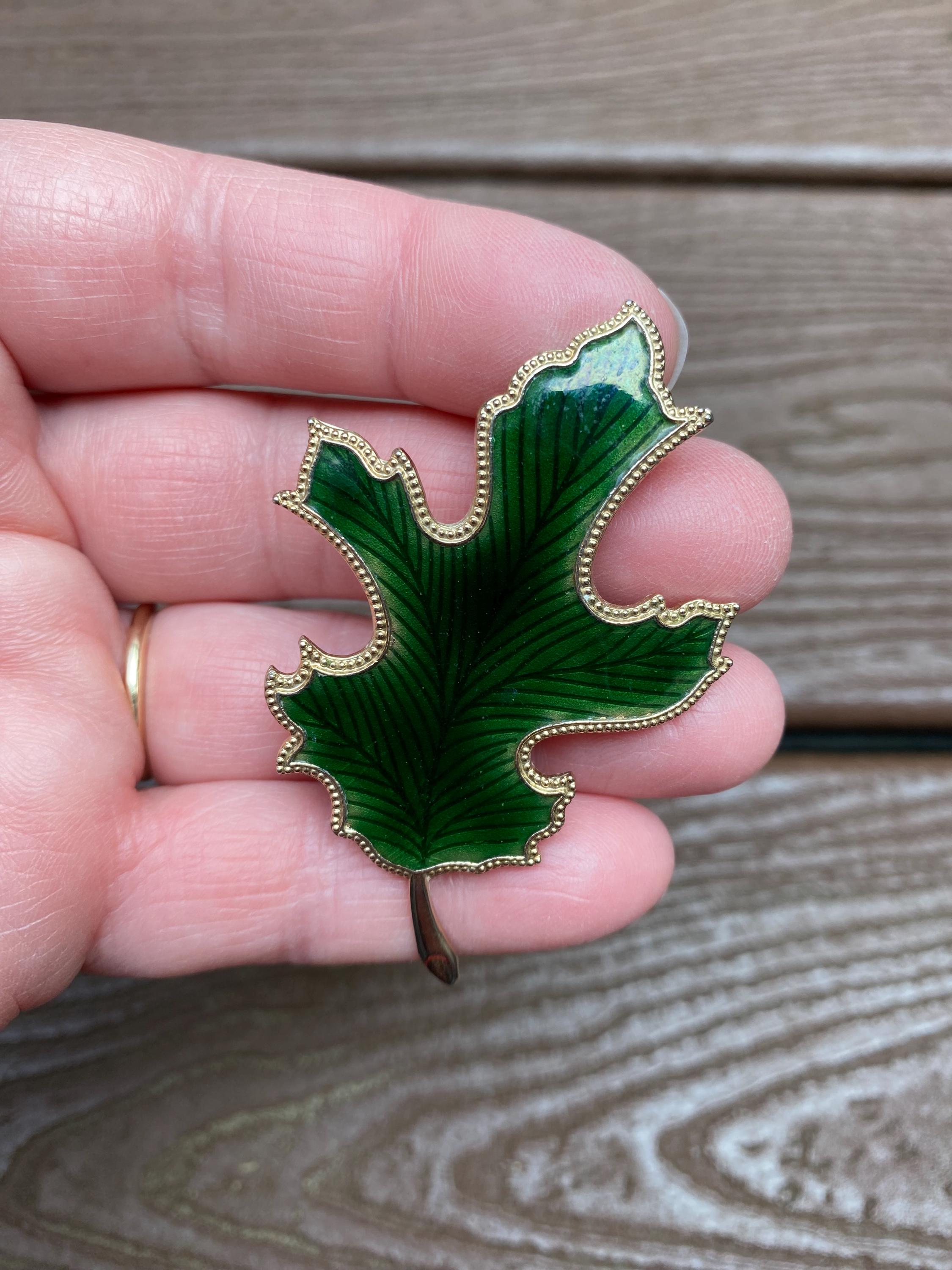 Vintage Jewelry Beautiful Green Enamel Leaf Pin Brooch - Etsy