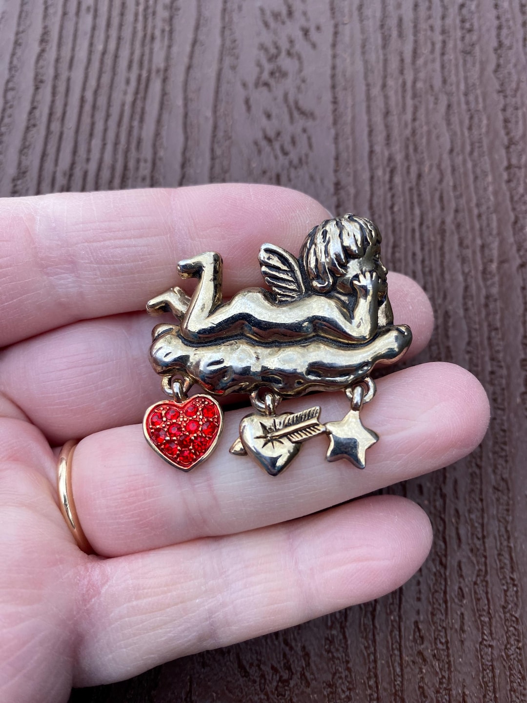 Vintage Jewelry Adorable Cupid With Heart Valentine’s Day Dangles Pin ...