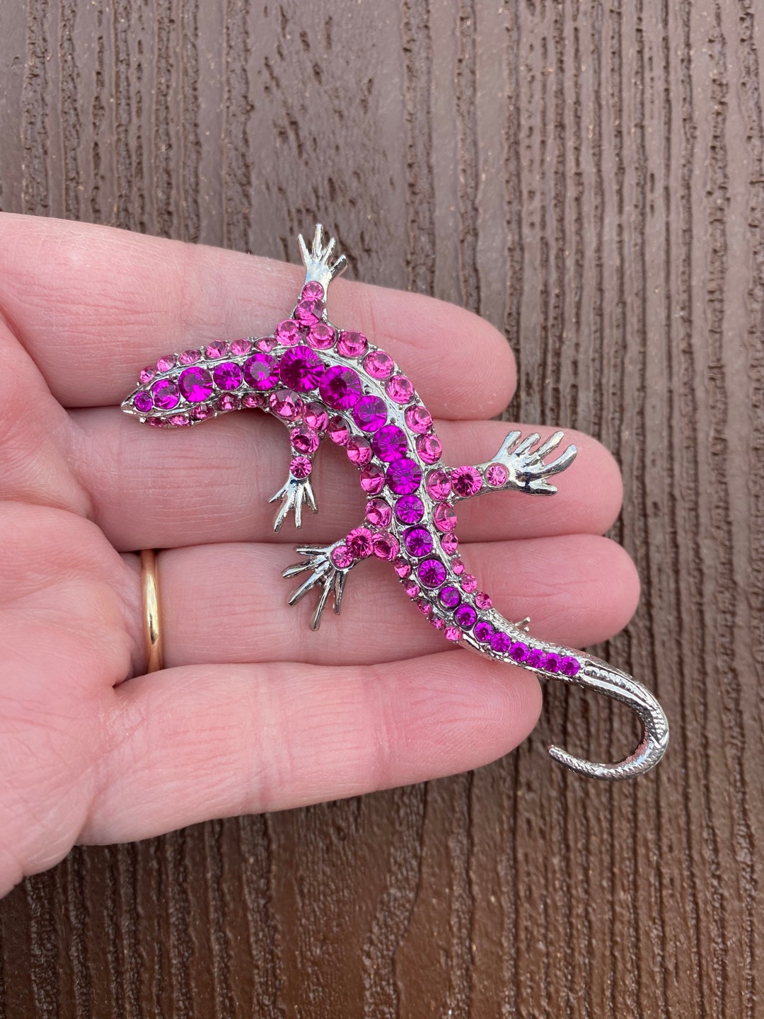 Vintage Jewelry Stunning Silver Tone Purple and Pink Rhinestone Lizard ...