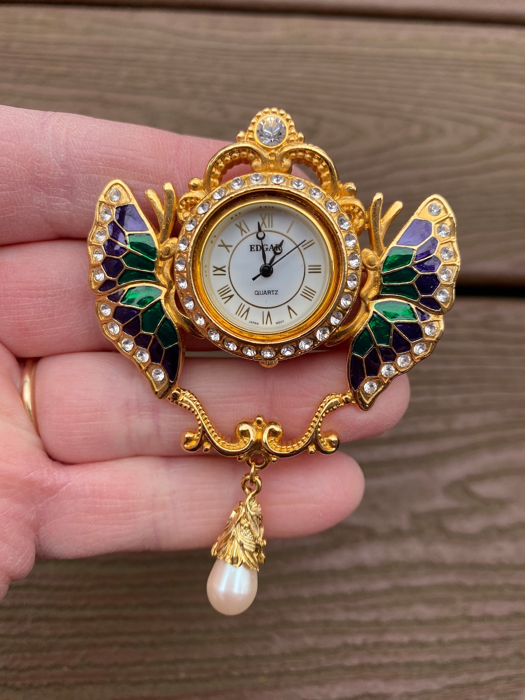 Vintage Jewelry Signed Edgar Berebi Exquisite Wings of Time Clock Pin ...