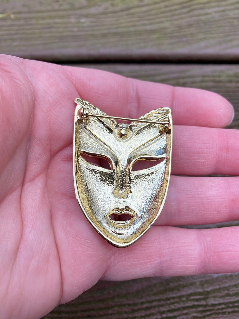 Vintage Jewelry Beautiful Gold Tone and Rhinestone Mask Masquerade ...