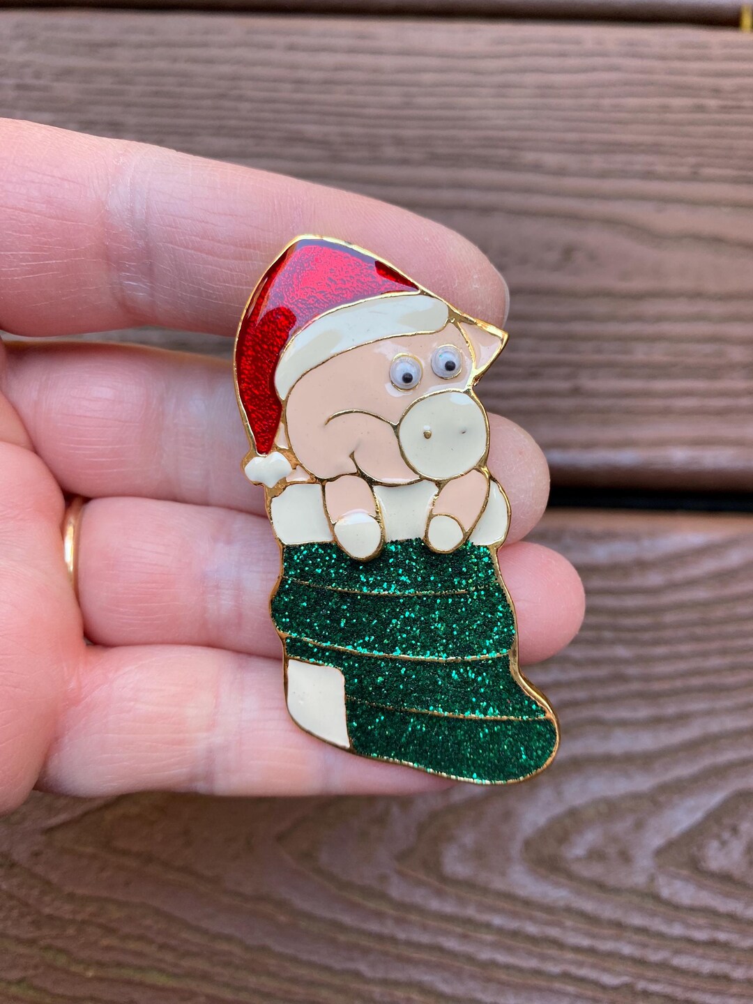 Vintage Jewelry Adorable Enamel Pig With Googly Eyes in Christmas ...