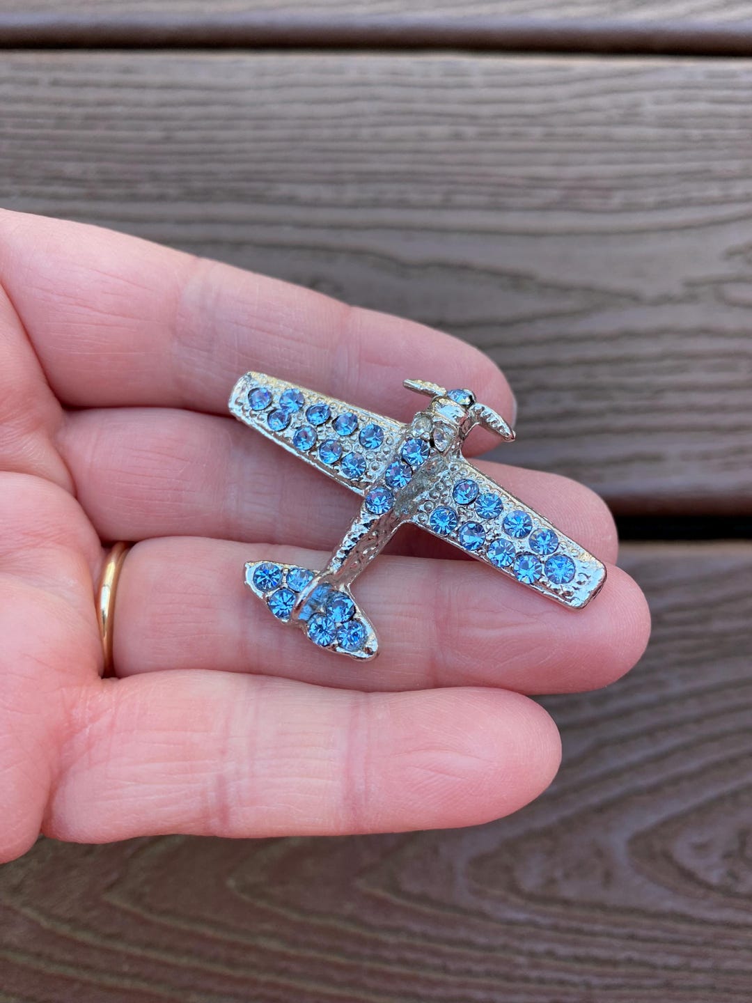 Vintage Jewelry 1950s Pot Metal and Light Blue Rhinestone Propeller ...