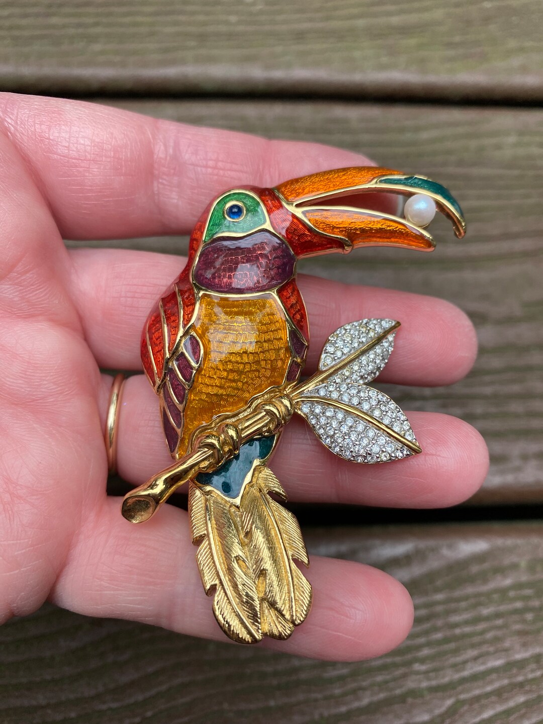 Vintage Jewelry Signed Carlisle Gorgeous Enamel and Rhinestone Toucan ...