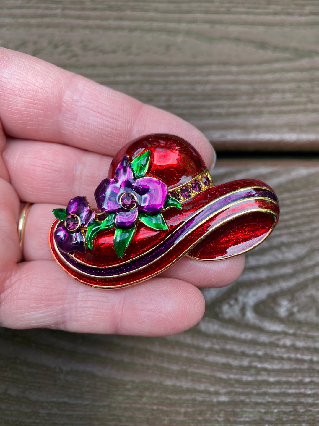 Vintage Jewelry Beautiful Enamel and Rhinestone Red Hat Society Pin ...