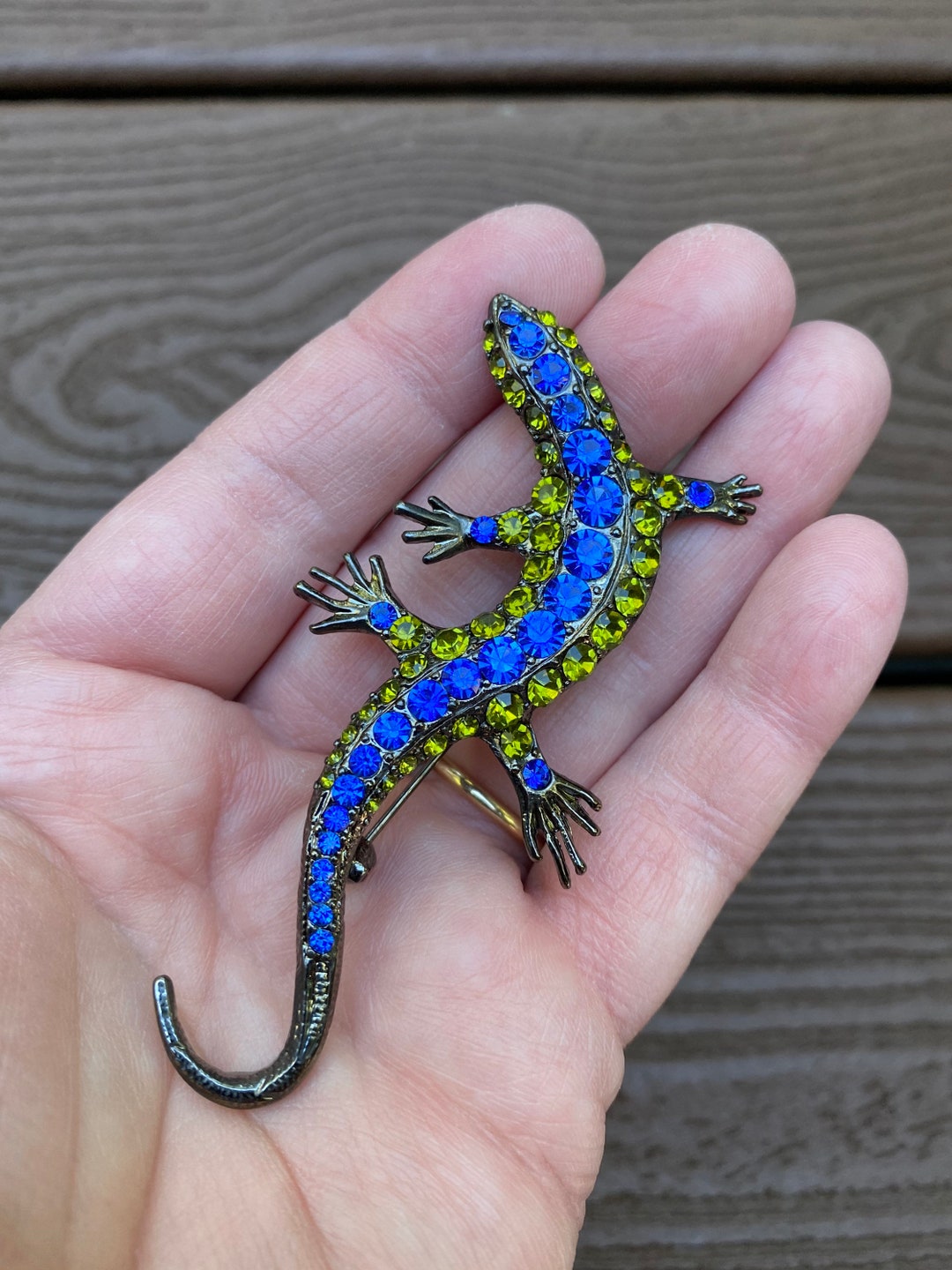 Vintage Jewelry Stunning Blue and Green Rhinestone Lizard Pin Brooch - Etsy