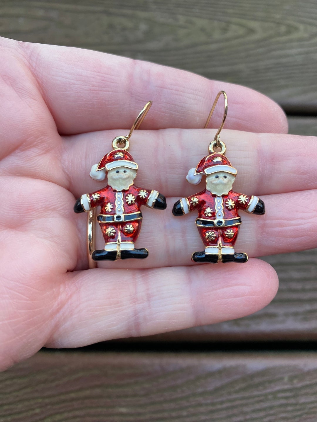 Vintage Jewelry Adorable Enamel Santa Claus Christmas Pierced Dangle ...