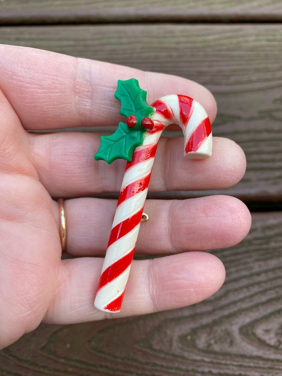 Vintage Jewelry Adorable Rare Hallmark Christmas Candy Cane With Holly ...