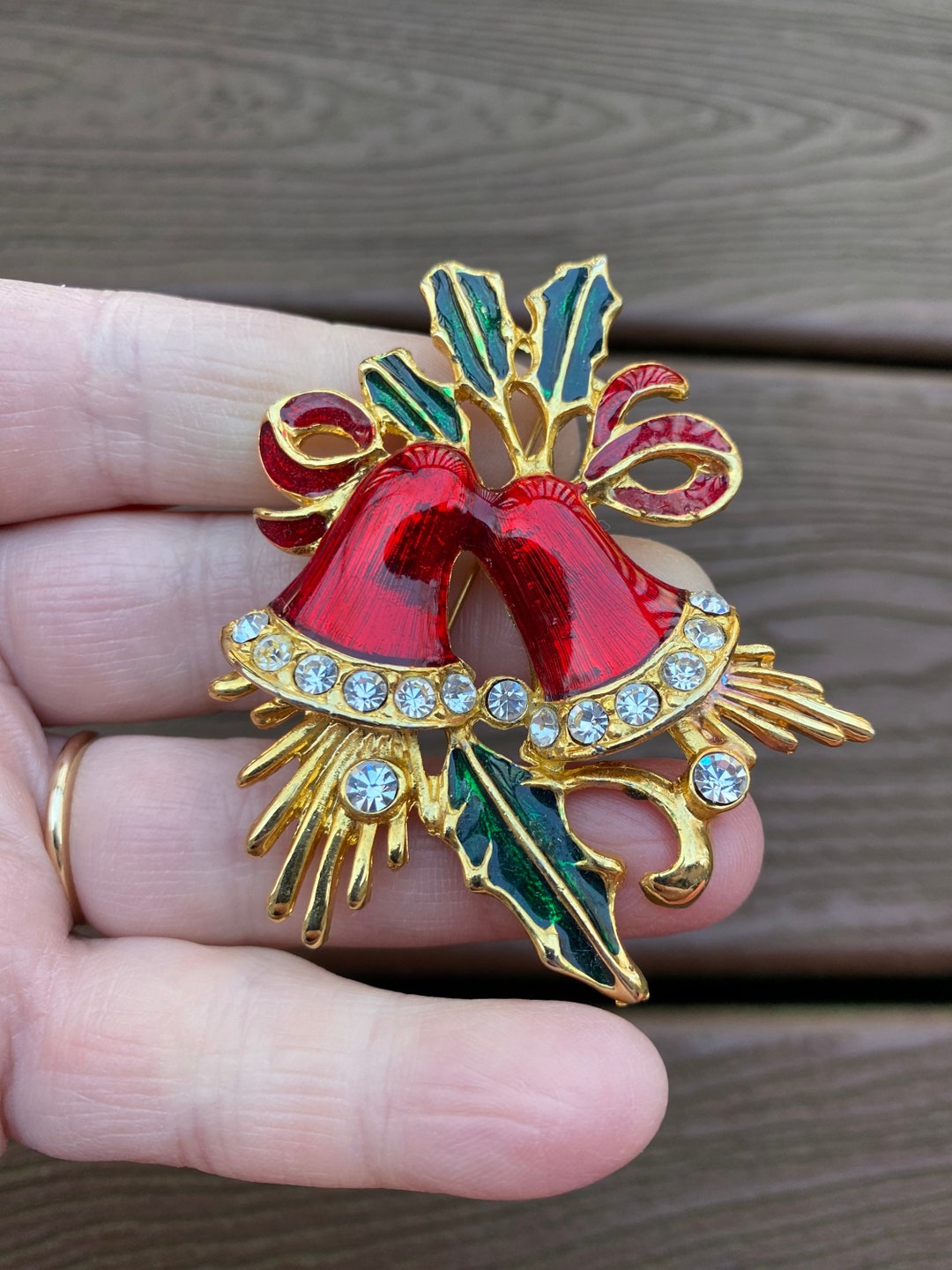 Vintage Jewelry Beautiful Enamel and Rhinestone Christmas Bells Pin ...