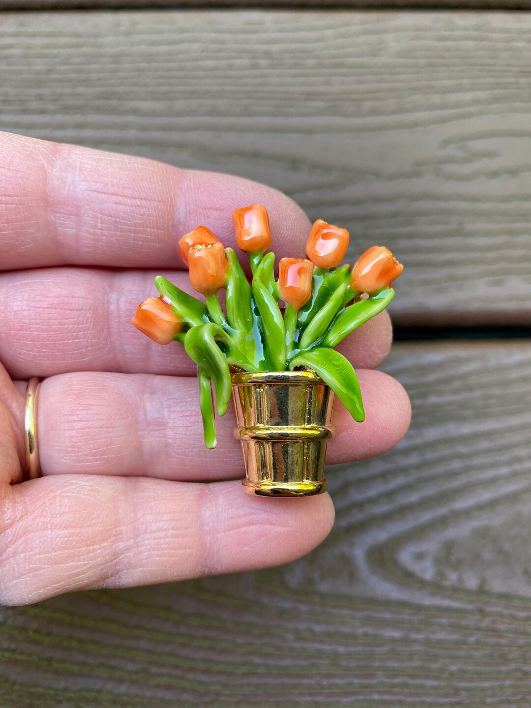 Vintage Jewelry Gorgeous Enamel Tulips Flowers Pin Brooch - Etsy