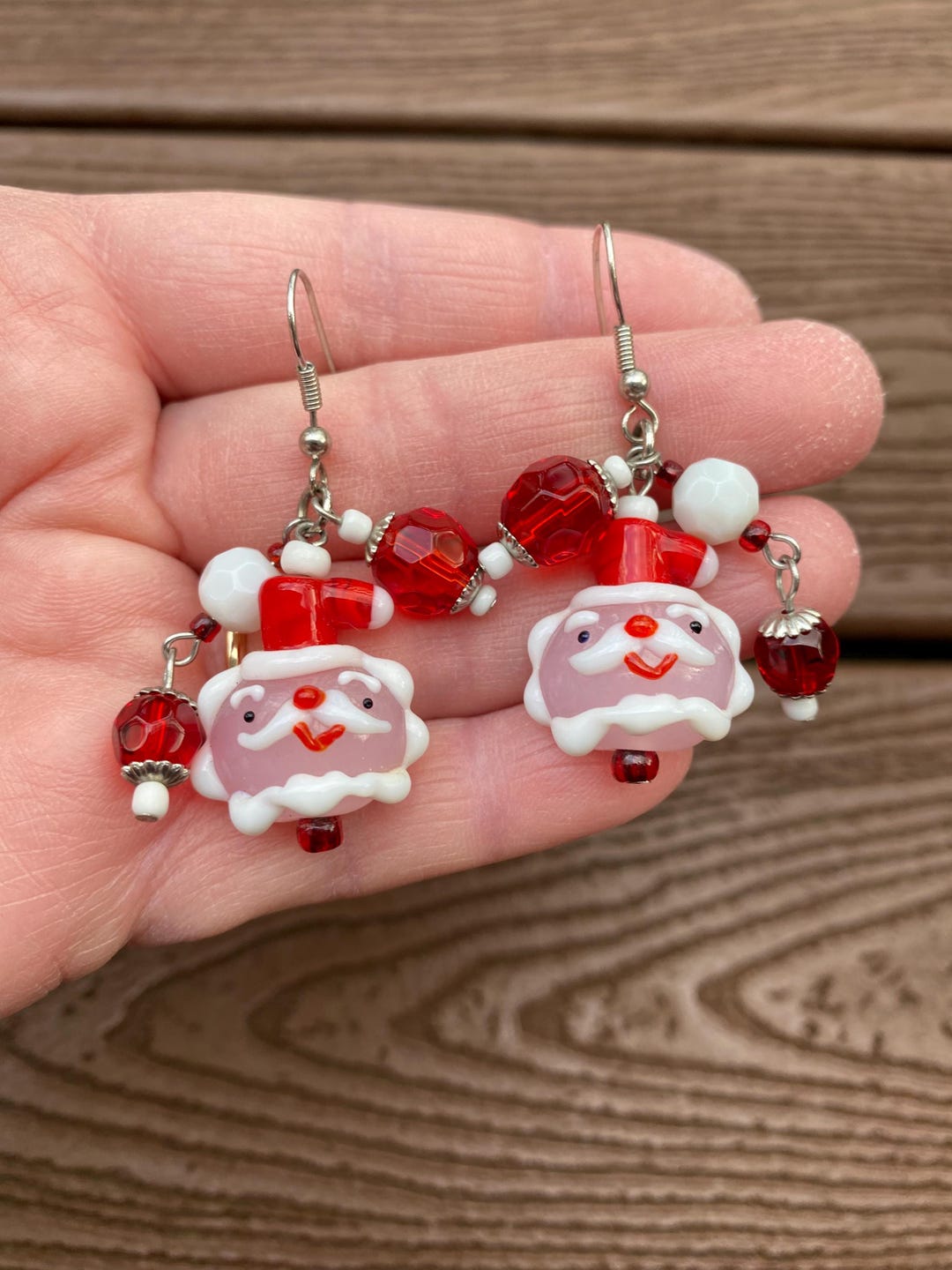 Vintage Jewelry Adorable Glass Santa Claus Christmas Pierced Dangle ...